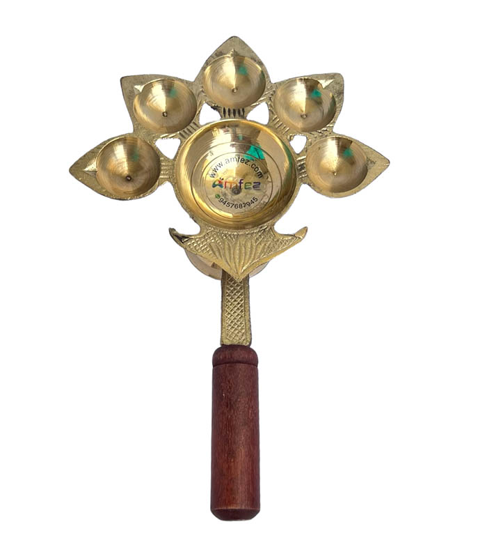 Buy Golden Brass Panch Aarti Diya (Height : 6 cm) Online - Amfez.com