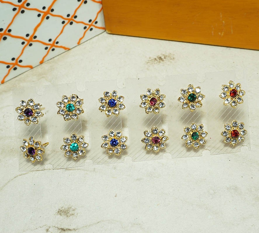 Pair of 6 Multi Stone Beads Earrings /Tops